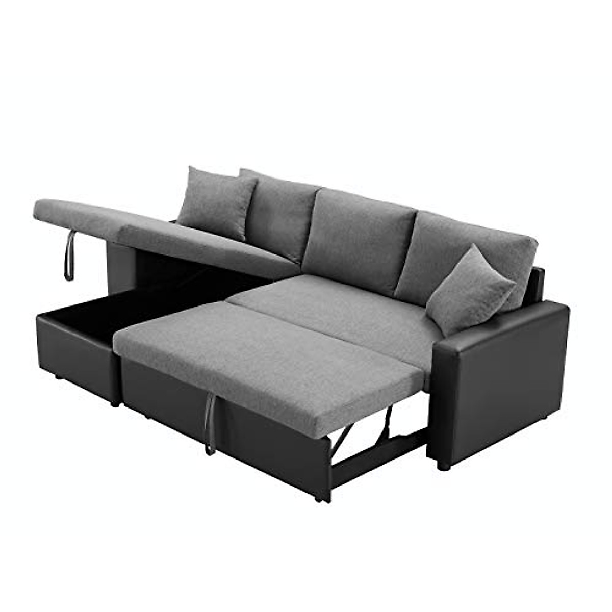 UBGO Upholstery Living Room Furniture Sets,Modular Sleeper, L-Shaped, Reversible Bed,Sectional Sofa with Storage and 2 stools Steel,Gray, Grey 3-seat Chaise Longue