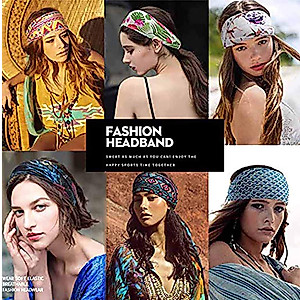 YBSHIN Boho Wide Headbands Stripe Head Wraps Knoted Hair Wears Turban Yoga Sweatbands Elastic Floral Printed Head Scarfs Stretch Cloth Hair Bands for Women and Girls 3Pcs (A)