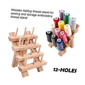 Ciieeo Sewing Embroidery Thread Rack Jewelry Holder Stand Folding Bracket Wall Mounted Hooks Wood Spool Station Spool Holder Stand 12 Cone Wooden Thread Rack Sewing Thread Holder Hanger