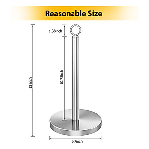 Coopvivi Paper Towel Holder Stainless Steel - One Hand Tear Paper Towel Dispenser Standing Weighted Base Non Slip, Stainless Steel Paper Towel Fits in Kitchen (Silver)