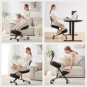 SOMEET Kneeling Chair Ergonomic with Back Support, Ergonomic Kneeling Chair with Brake and Smooth Gliding Casters, Adjustable Stool for Home and Office, Posture Chair to Relieve Back Pain, Black Linen
