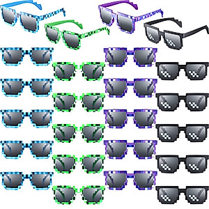 Photect 24 Pairs Pixel Sunglasses Party Gamer Retro Sunglasses Pixelated Eyewear Birthday Party Favors for Kids Adults