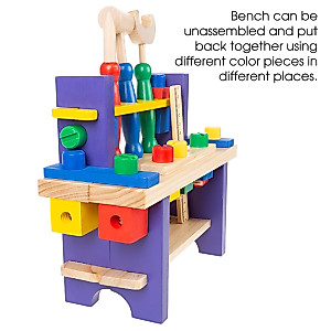 Hey!Play! Kids Workbench and Tool Set- Solid Wood Tabletop Workshop, Pretend Play Toy Building Set, Includes Hammer, Ruler, Screwdriver, Wrench