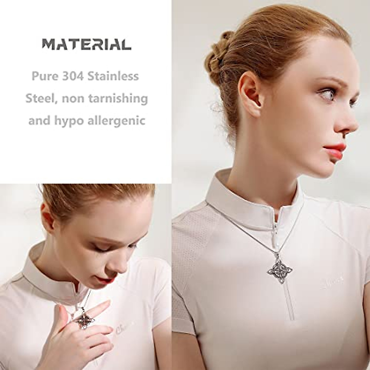 Ltiomert Ann Claridge Witches Knot Necklace, with 18" Snake chain, Witch's Star the Magic Knot Wiccan Pendant 4-Pointed Celtic Star Charm Triquetra Wicca Magick Pure Stainless