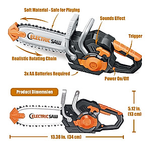 Pairez Toys Toy Chainsaw for Kids, 19PCS Pretend Play Tools Set, Toy Home Tools Kit, Electric Chain Saw with Realistic Sounds, Outdoor Gardening Toys, Birthday Gifts For Boys & Girls Age 3 4 5+