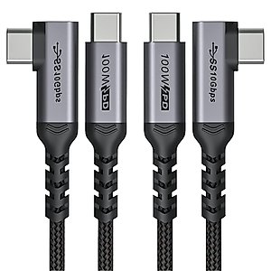 SUMPK USB C to USB C Cable 100W,[2-Pack 6.6ft Right Angle] USB 3.1 Fast Charging Cord 90 Degree 20V/5A Type C PD Cable Compatible for iPhone 15/15 Plus/15 Pro/15 Pro Max/MacBook Pro 2022