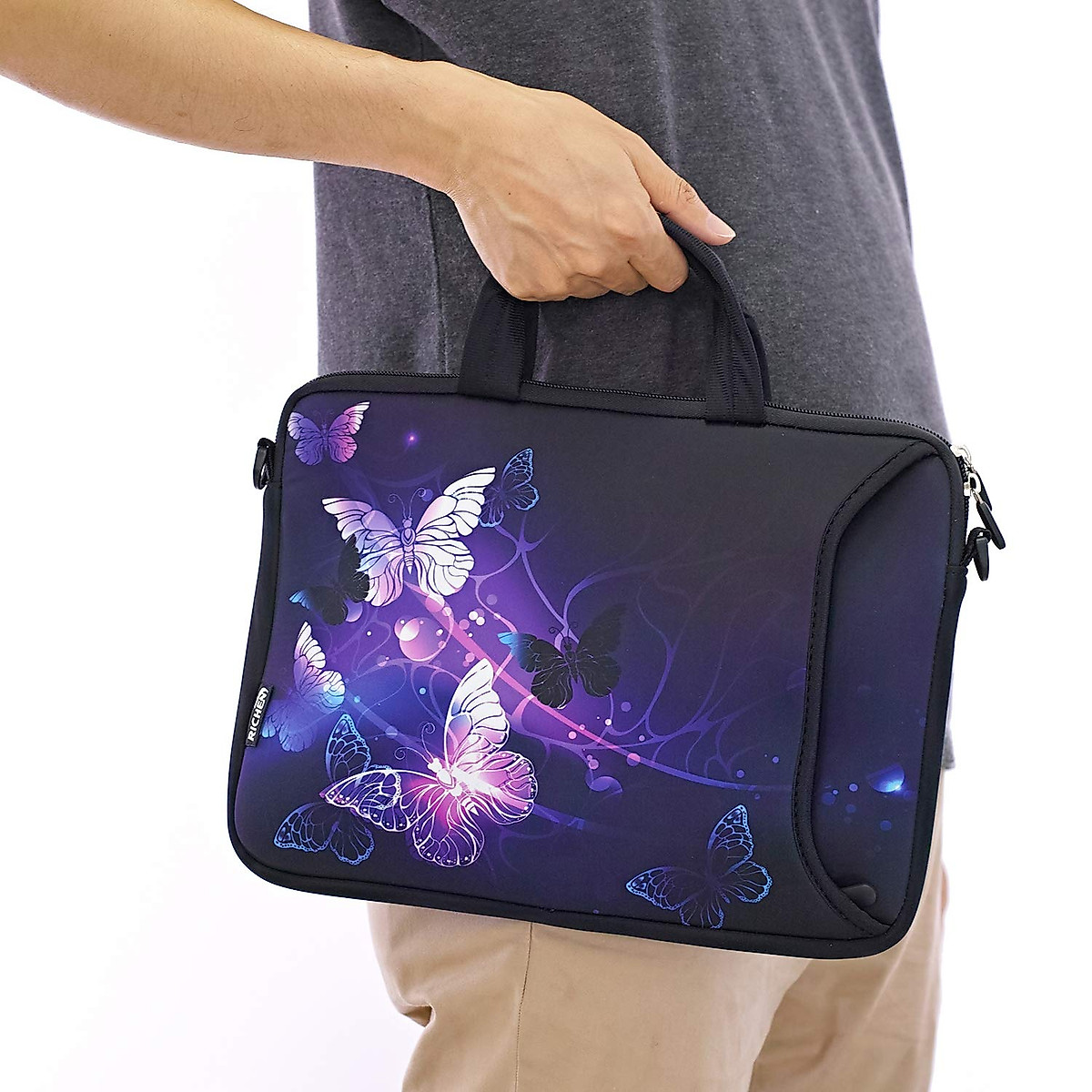 RICHEN 10 inch Messenger Bag Carrying Case with Handle Accessory Pocket Fits 7 to 10-Inch Laptops/Notebook/Kids Tablet (7-10.2 inch, Butterflies)