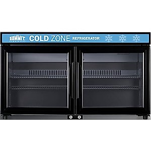 Summit Appliance SCR3502DLL Countertop Shallow Depth Single-Zone Commercial Refrigerator for Freestanding Use with French Glass Doors, Black Cabinet, Front Locks, and LED Lighting