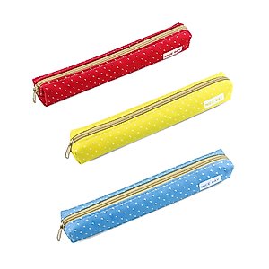 YETOOME 3 Pieces Slim Pencil Case, Colored Pencil Pouch Cosmetic Bag Office Stationery Organizer with Zipper for Adult (Red, Yellow, Blue)