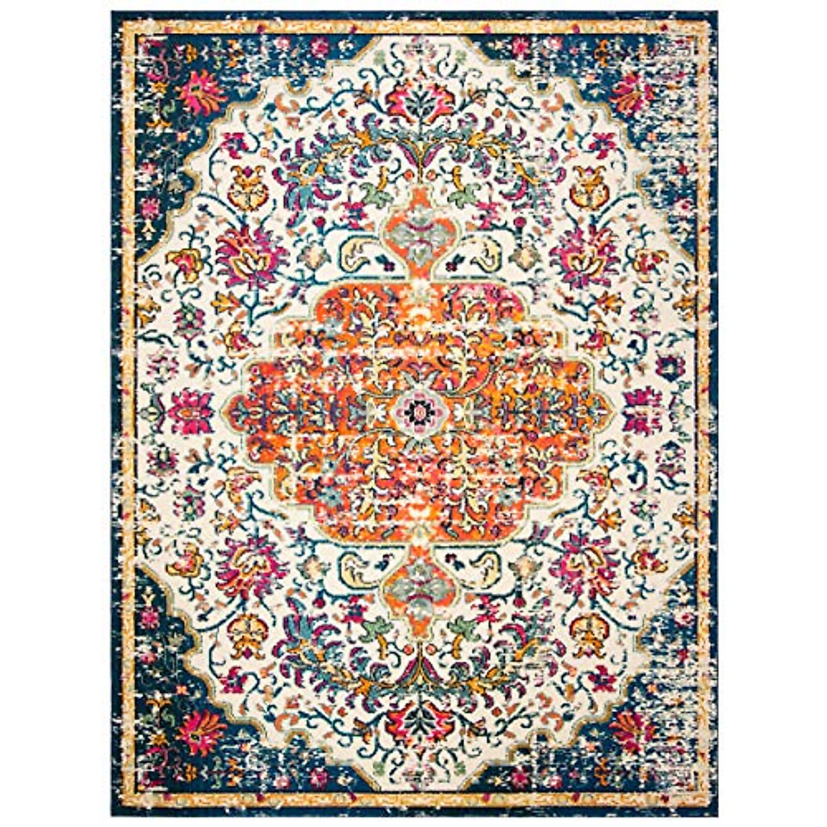 SAFAVIEH Madison Collection 6' x 9' Ivory / Orange MAD447A Boho Chic Medallion Distressed Non-Shedding Living Room Bedroom Dining Home Office Area Rug