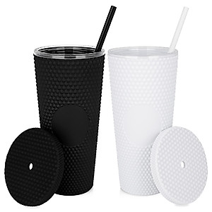 Luxfuel 24 oz DIY Studded Tumbler with Lid and Straw, Reusable Plastic Acrylic Cup,Double Walled Matte Travel Tumbler for Iced Coffee, Cold Water,Smoothie,Wide Mouth,Spill Proof,100% BPA Free,2 Pack
