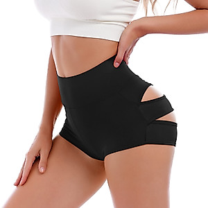 Women's High Waisted Cut Out Booty Shorts Strappy Hollow Scrunch Mini Hot Pants Ripped Butt Lifting Yoga Sport Pole Dance Rave Bottom Boy Shorts Black Small