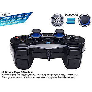 ZD-V+ USB Wired Gaming Controller Gamepad For PC/Laptop Computer(Windows XP/7/8/10/11) & PS3 & Android & Steam - [Black]