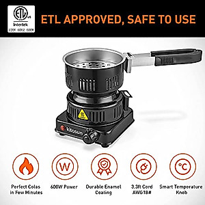 Electric Stove Coconut Charcoal Starter - ETL Approved Hot Plate Durable Faster Coal Burner 120V~600W with Detachable Handle Stainless Steel Grill & Rack Smart Heat Control Long Cable for BBQ Kitchen