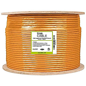 trueCABLE Cat6A Shielded Plenum (CMP), 1000ft, Orange, 23AWG Solid Bare Copper, 750MHz, PoE++ (4PPoE), ETL Listed, Overall Aluminum Foil Shield (F/UTP), Bulk Ethernet Cable