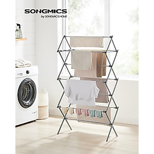 SONGMICS Foldable Clothes Drying Rack, Laundry Drying Rack, Clothes Airer, Steel Frame, 14.6 x 29.5 x 53.2 Inches, Easy Assembly, Indoor Outdoor Use, Gray ULLR770G01