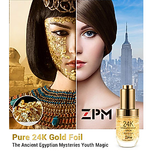 24K Gold Anti Aging Face Serum Moisturizer Enriched with Vitamin C Serum, Hyaluronic Acid, Vitamin E Cream for Day and Night Wrinkle Reduction, Re-Activate Skin Youth (1FL.OZ)