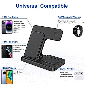 3 in 1 Wireless Foldable Charging Station,Folding Fast Charger Dock Stand for Apple iPhone 14/13/12/11/Pro/Max/XS/XR/X/Plus/Apple Watch 7/6/5/4/3/2/SE, AirPods 3/2(with Adapter)