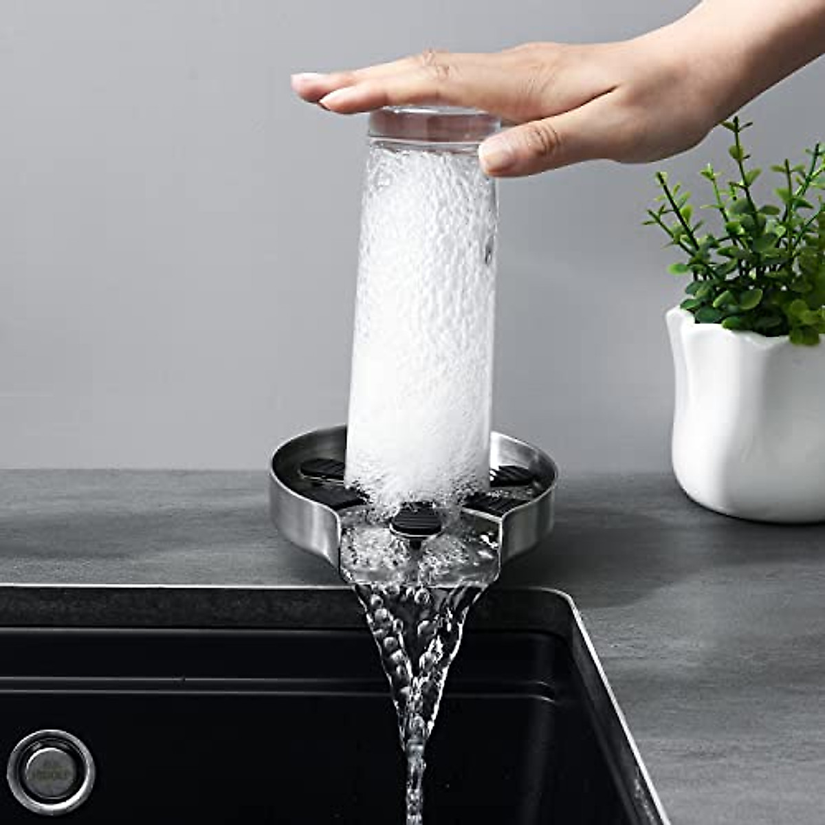 9-Holes Glass Rinser for Kitchen Sink-304 Stainless Sink Glass Washer-Faucet Glass Rinser-Glass Washer for Sink-Automatic Cup Washer,Cup Rinser,Cup Cleaner for Sink-Bottle Rinser Sink Accessories