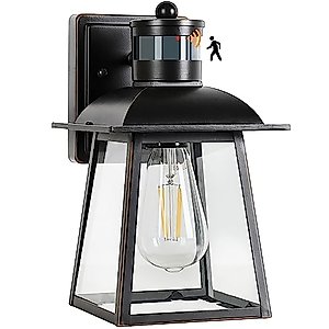 Qingmiao Dusk to Dawn Motion Sensor Wall Light Outdoor Porch Light Wall Lantern Outdoor Light Fixture Exterior Wall Mount Sconce
