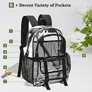 KUI WAN Clear Backpack, Large Clear Bag Stadium Approved Heavy Duty PVC Transparent See Through Backpacks for College,Stadium,Work,Security,Festival,Black
