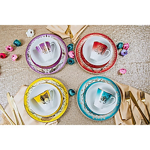 Disney Villains 16-Piece Ceramic Dinnerware Set, Maleficent, Evil Queen, Jafar, Ursula, Multicolor