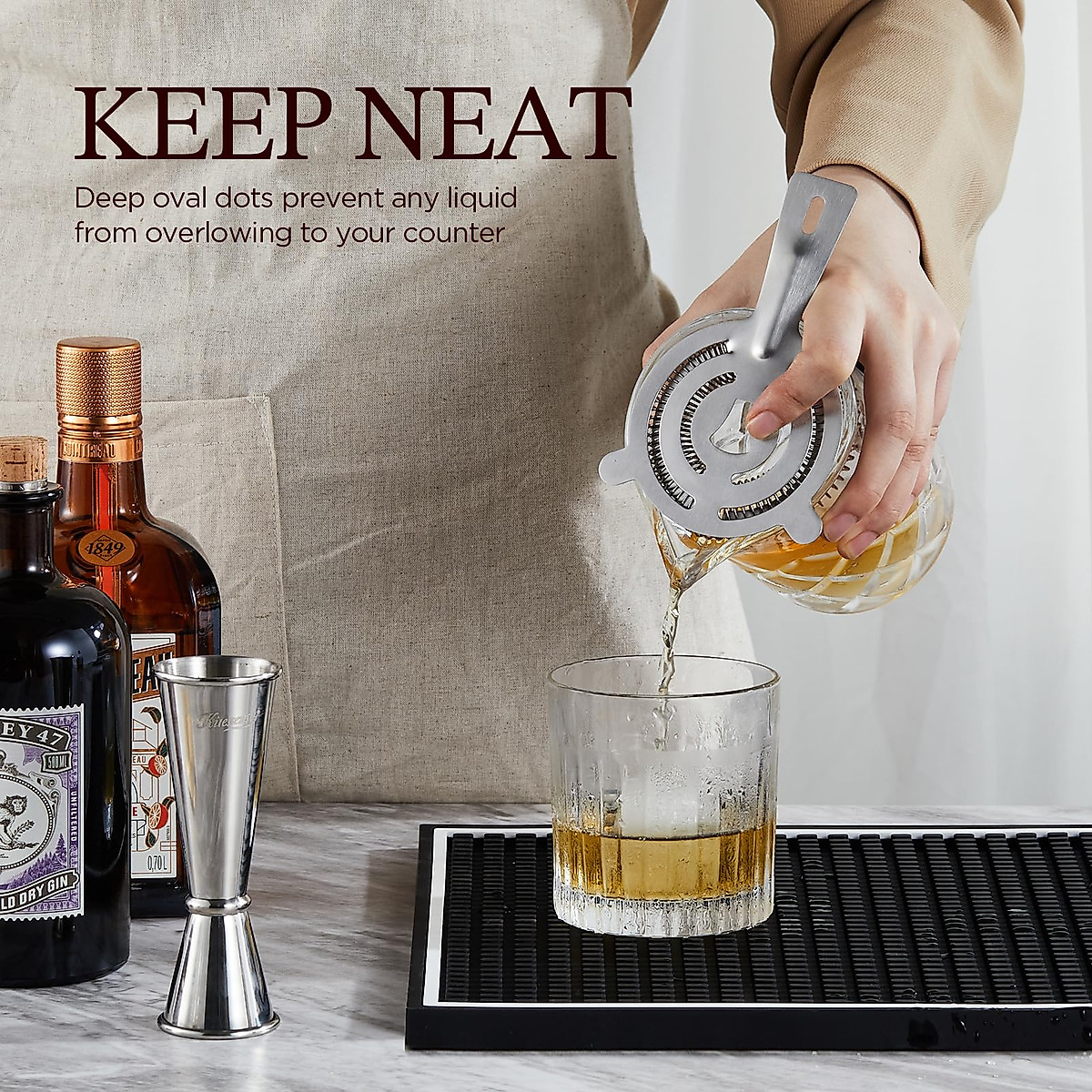 KITESSENSU Heavy Duty Bar Mat - Durable Rubber Bar Mat for Countertop & Home Bar - Large Size Bar Drink Mat for Bartending, Glass Drying & Spill Proof - 18" x 12" x 0.4"