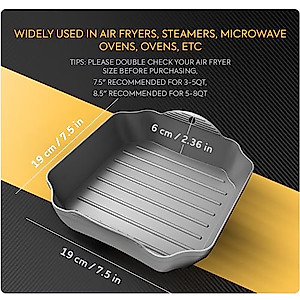Silicone Air Fryer Liners Set OF 4, Air Fryer Silicone Liners for 3-5QT Air Fryer Tray Baking Oven, 7.5” Reusable Square Air Fryer Liners with Handles & Holes, Air Fryer Inserts, Air Fryer Accessories