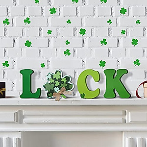 4 Pieces St. Patrick's Day Decorations Lucky Letter Wooden Table Signs Shamrock Table Centerpiece for Gift Tabletop Desk Party Home Tray Decor