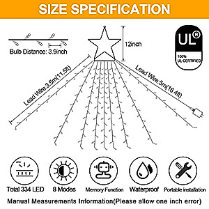 Outdoor Christmas Decorations 344 LED Star Lights Easy Installation & Waterproof Christmas Lights 8 Modes Christmas Tree Lights for Xmas Tree Home Wedding Thanksgiving Party Holiday Wall Garden