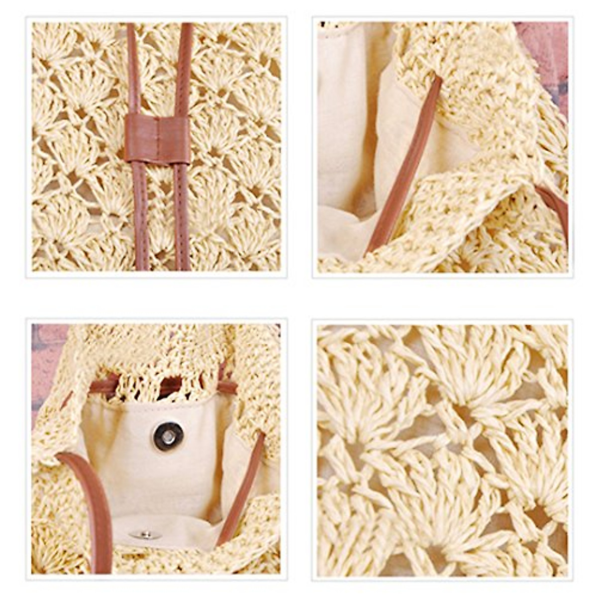 CLARA Women Summer Beach Bag Straw Weave Bucket Bag Drawstring Shoulder Bag Tote Bag Handbag Purse(Beige)