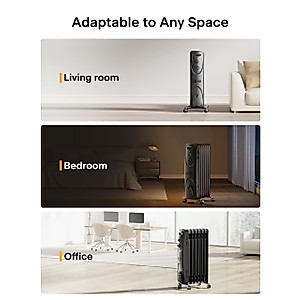 PELONIS Oil Filled Radiator Heater for indoor use Large Room Safe with Thermostat, 1500W Energy Efficient Quiet Space Heater, 3 Heat Settings, Overheat & Tip-Over, Black