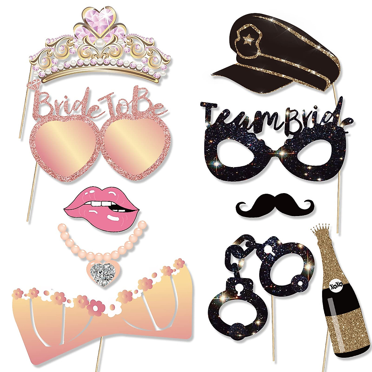 Zayvor Bachelorette Photo Booth Props with Stick and Strike a Pose Sign, Rose Gold Future Mrs Party Decorations, Bride to Be, Bridal Shower Girls Night Out Selfie Props Games Accessories,43 Count