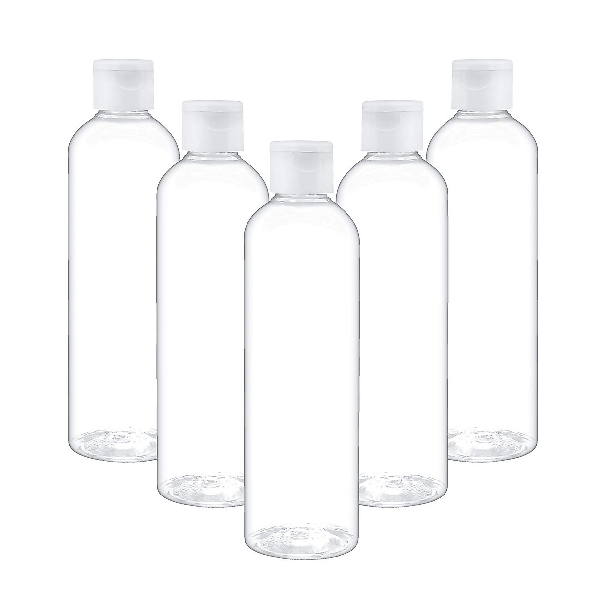 TRENDBOX 8oz/250ml Clear Bottles with Flip Cap Lid BPA-Free Travel Containers For Shampoos,Lotions and Massage Oils - 5 Pack