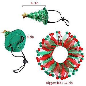Christmas Dog Collar Hat Cat Costume 1 PCS Red Green Collar with 1 PCS Green Santa Hat Xmas Tree Headdress for Christmas Pet Decoration Holiday Dress