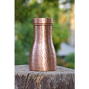 De Kulture Hammered Pure Copper Carafe Pitcher With Cap, Ideal Drinkware With Ayurveda and Yoga Benefits, 4 x 8 Inches (DH), 1 litre