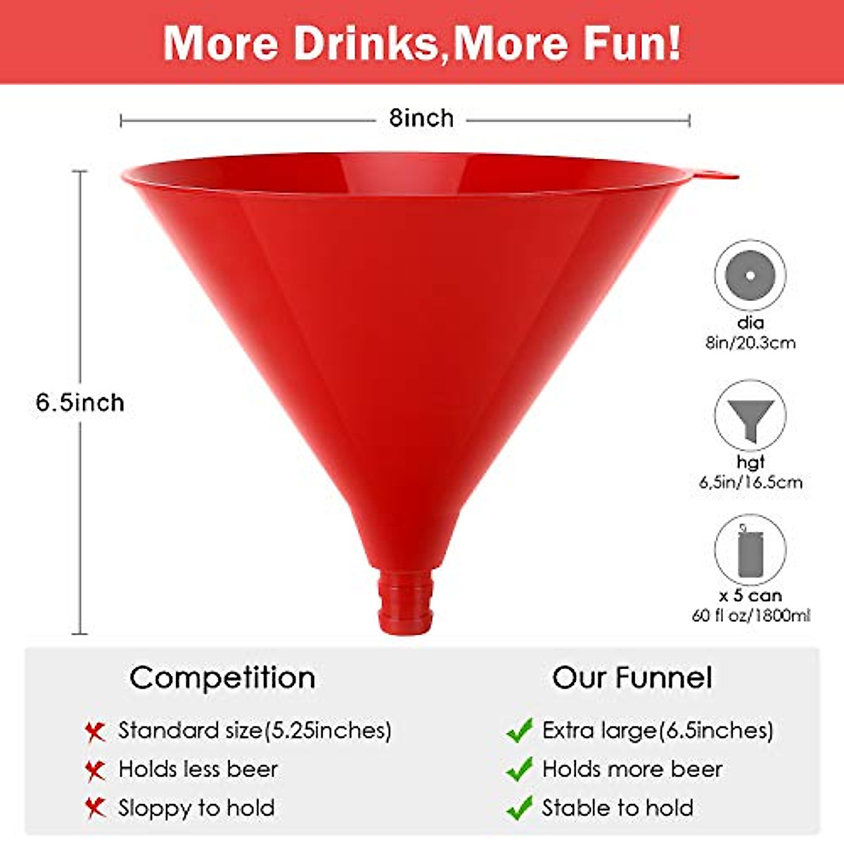 Farielyn-X Beer Bong Funnel with Valve - Newest Valve Design Extra Long 2.5 feet (30 inch) Kink Free Tube & Leakproof Easy Valve Premium Funnel for Beer Drinking Games, College Parties(Double Header)