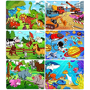 Puzzles for Kids Ages 4-8, 6 Pack Wooden Jigsaw Puzzles 60 Pieces Preschool Educational Learning Toys Set for Boys and Girls