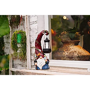 Pohabery Gnome Garden Decor Statue Solar Gnomes Decorations for Yard with Lantern Light Outdoor Decorations for Patio Mom Gift