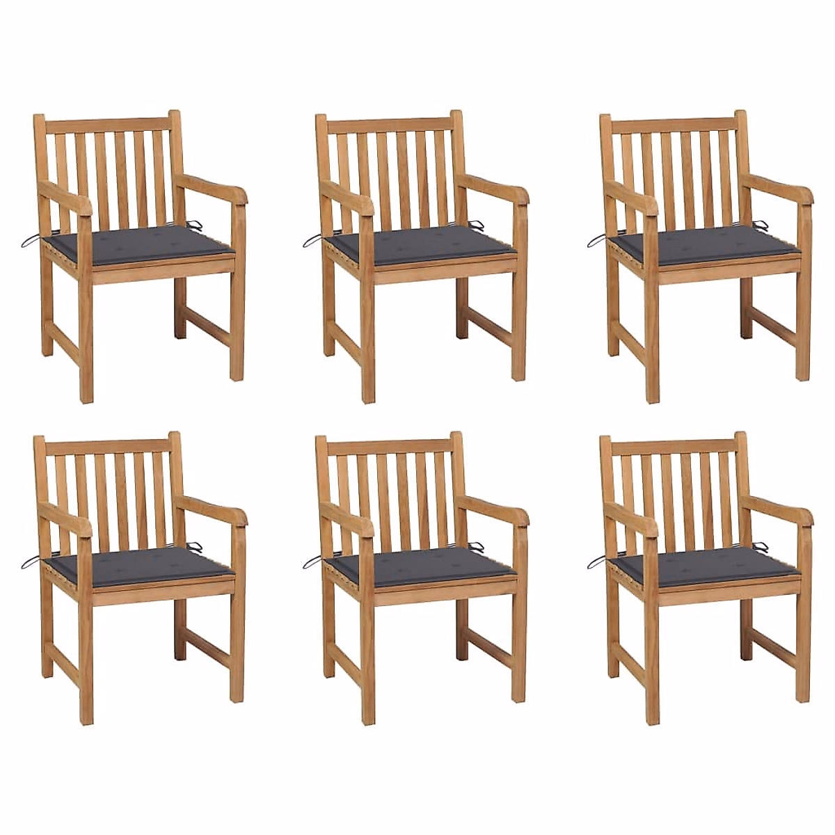 UTSRABFA Conversation Furniture Set Patio Dining Chair Outdoor Club Chair Patio Chairs 6 pcs with Anthracite Cushions Solid Teak Woodfor Garden,Backyard, Lawn, Porch, Poolside