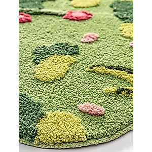 Moss Rug for Living Room Abstract 3D Mountains River Flowers Grass Moss Rug for Bedroom Aesthetic Decor, Indoor Floor Plush Shaggy Bedside Area Rug (Flowers & Grass,32x79in)