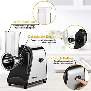 250W Electric Cheese Grater, 5 In 1 Professional Cheese Grater Electric Slicer/Shredder for Veggies, Electric Cheese Grater for Block Cheese Salad Maker, Shredded Carrot, Zucchini, Upgraded Version