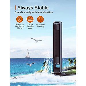 Delvit Tower Fan，90° Oscillating Fan with 12 Speeds, 4 Modes, Night Light, 12H Timer, LED Display，28db Quiet Portable Bladeless Fan Remote control for Bedroom, Living Room & Office