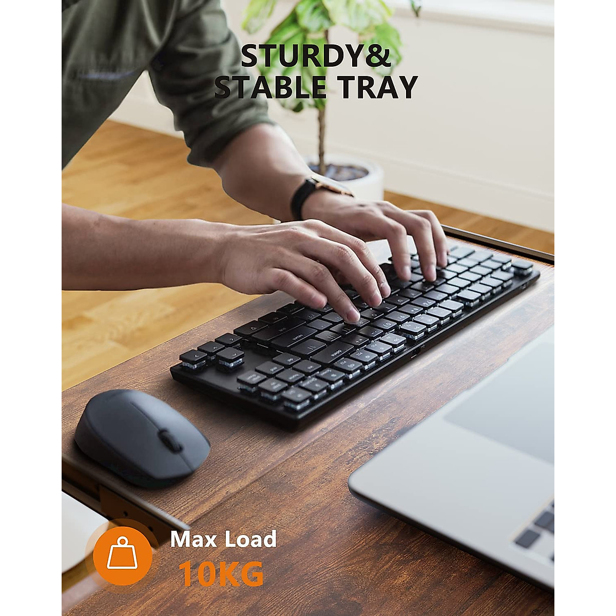 CubiCubi 63 x 24 Inches Large Height Adjustable Electric Standing Desk with Keyboard Tray, Ergonomic Workstation for Home Office, Black Frame Rustic Brown Top