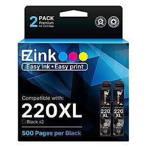 E-Z Ink (TM Remanufactured Ink Cartridge Replacement for Epson 220 XL 220XL T220XL to use with WF-2760 WF-2750 WF-2630 WF-2650 WF-2660 XP-320 XP-420 XP-424 (2 Black)
