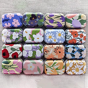 CCUUHJ 32 Pack Metal Hinged Tin Box Container Mini Floral Daisy Tulips Pattern Portable Small Storage Container Kit with Lid for Home Storage Craft Organize 2.2x1.5x1 Inch (A)