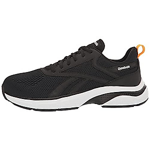 Amazon Essentials by Reebok Women's All Day Comfort Slip-Resistant Alloy-Toe Safety Athletic Work Shoe, Black/Gold/White, 8.5