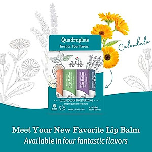 Earth Mama Lip Balm Quadruplets 4-Pack | No Petroleum, Artificial Colors or Flavors