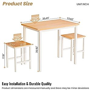 MIERES Small Dining Table Set for 2, Modern Bistro Table and Chairs Set of 2, Small Bar Table and Stools, Kitchen Furniture Counter Height, Compact & Durable, Easy Assembly, White Beige, Stools