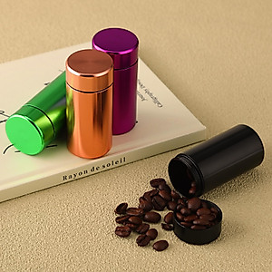 Zhehao 5 Pcs Aluminum Container Storage Container Miniature Metal Waterproof Containers for Coffee Teas Screw Top Lid Lock Odor 1.7 oz(Black, Silver, Rosy Gold, Purple, Green)